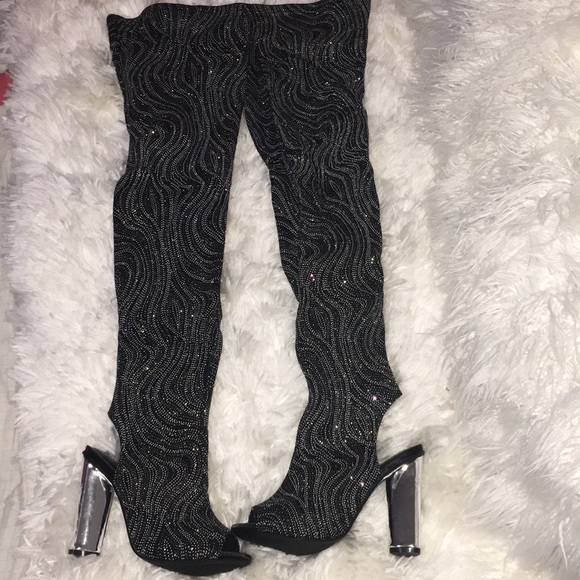 Shoes | Black Glitter Thigh Highs | Poshmark